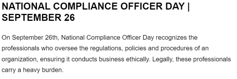 September 26th, National Compliance Officer Day
